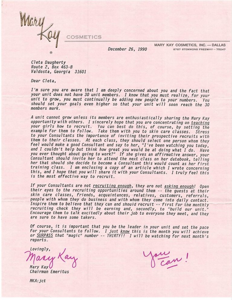 Mary Kay Ash on Recruiting – Pink Truth