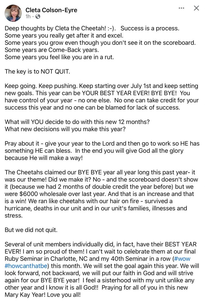 Not Cleta’s “Best Year Ever” – Pink Truth