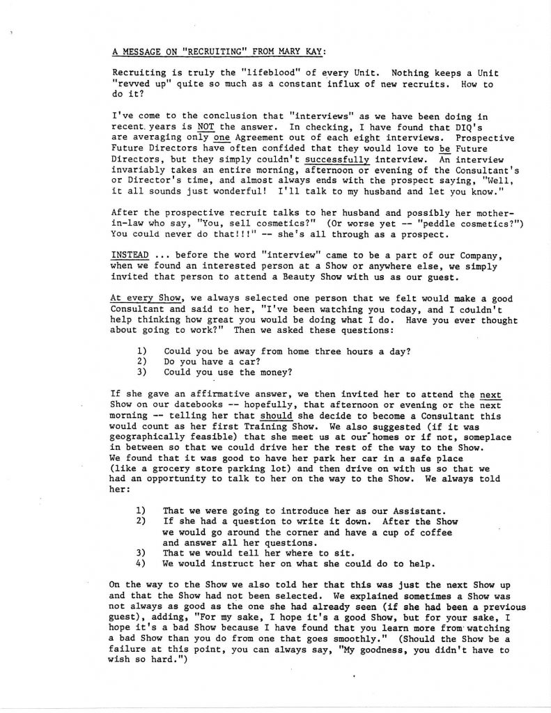Mary Kay Ash on Recruiting – Pink Truth